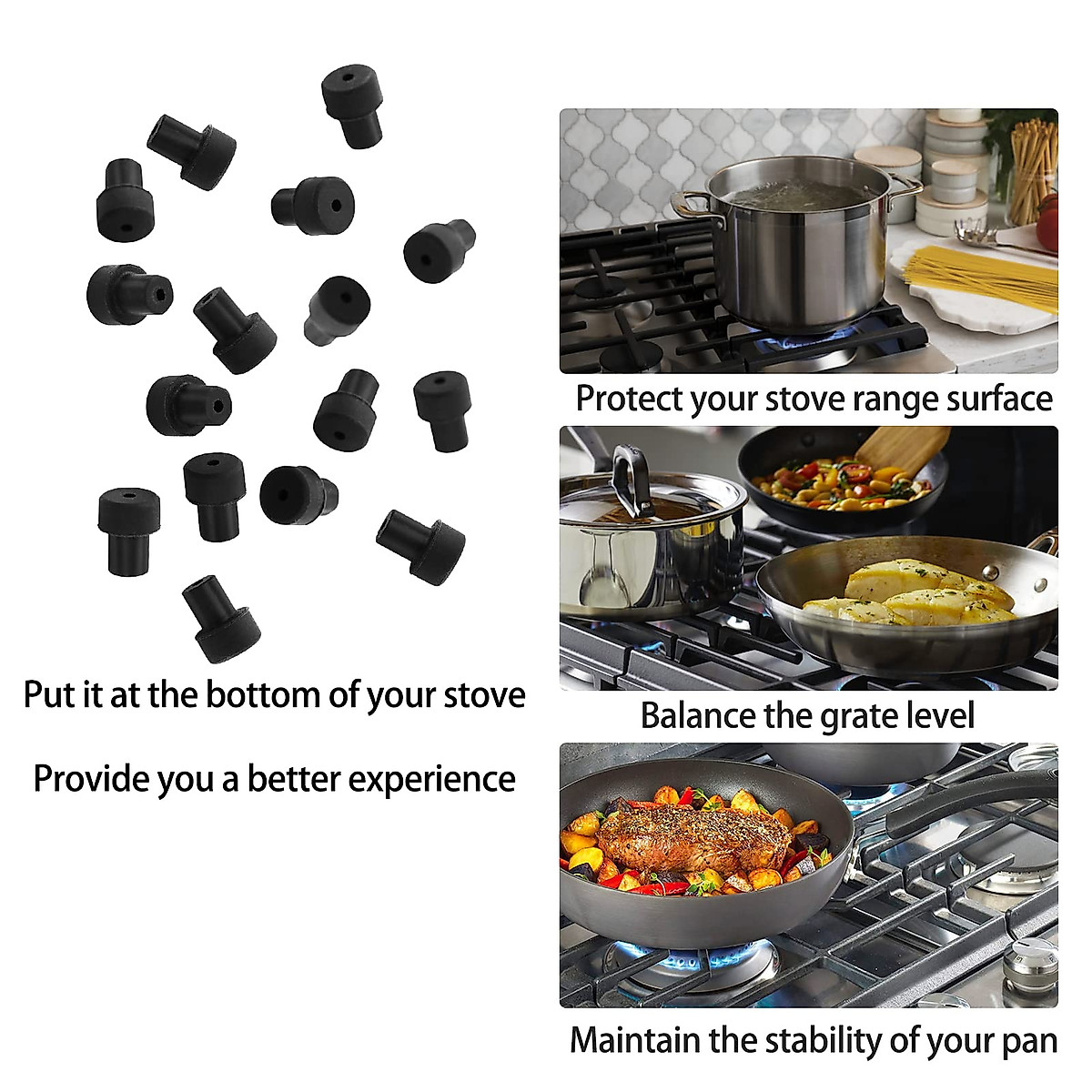 16Pcs W10919249 Grate Rubber Feet Replacement for Samsung Gas Stove NX58M6630SS/AA Whirlpool Range Burner Grate Feet Kitchenaid Grate Pads Bumpers Amana Maytag Stove Top Parts Range Grate Rubber Foot