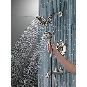 Delta Faucet Linden 17 Series Dual-Function Tub and Shower Trim Kit, Shower Faucet with 4-Spray In2ition 2-in-1 Dual Hand Held Shower Head with Hose, Stainless T17494-SS-I (Valve Not Included)