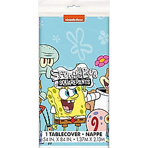 SpongeBob Squarepants Birthday Party Supplies Decoration Bundle Pack includes 1 Jointed Banner, 1 Table Cover, 1 Esave Dinosasur Sticker Sheet