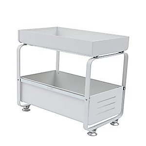 Utility Rolling Cart with Wheels and Sliding Storage Drawer - 2-Tier White Mobile Multipurpose Utility Organizer Cart for Home,Office,Kitchen,Bathroom
