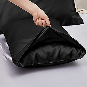 KINMEROOM Satin Pillow Cases Queen Size Set of 2, Similar to Silk Pillow Cases 2 Pack,Black Silky Satin Pillowcase for Hair and Skin,Pillow Covers with Envelope Closure for Women (20x30 Inches)