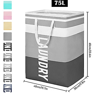 2-Pack 75L Laundry Hamper Collapsible Waterproof Laundry Basket with Easy Carry Handles Freestanding Tall Clothes Hampers for Laundry Bedroom Bathroom (Grey & Dark Blue)