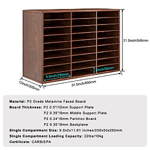 PAG Mail Sorter Organizer, Wood Literature Organizer, Student Mailbox for Classroom, Desktop Bill Paper Organizer for Office Home School, 27 Compartments, Brown
