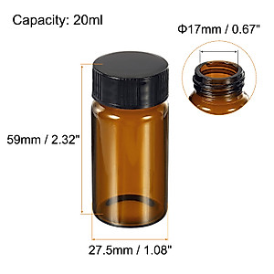 PATIKIL 20mL Reagent Media Bottle, 10 Pack Round Glass Storage Bottles Plastic Screw Cap for Lab Home, Brown