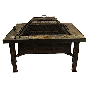 Global Outdoors 34-in Adjustable Leg Square Slate Top Fire Pit