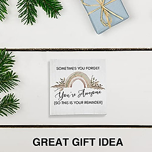 Boho Rainbow Theme Inspirational Desk Decor Wooden Box Sign - Motivational Table Sign For Kids Room Nursery Playroom Classroom-Sometime You Forget You're Awesome So This Is Your Reminder(TongMu-04)