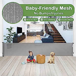200 Inch Retractable Baby Gates Extra Wide Retractable Dog Gate for Super Wide Openings Indoor Extra Wide Baby Gate Outdoor Retractable Gates for Dogs Baby Fence Play Area Garage Gate Deck Gate, Gray