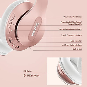 Glynzak Wireless Bluetooth Headphones Over Ear 65H Playtime HiFi Stereo Headset with Microphone and 6EQ Modes Foldable Bluetooth V5.3 Headphones for Travel Smartphone Computer Laptop Rose Gold