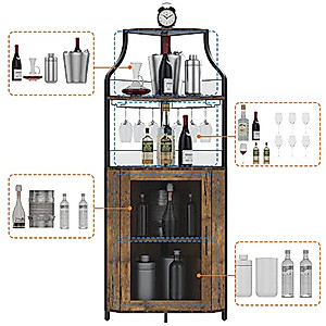 GAOMON Corner Wine Cabinet,Wine and Glass Rack,Freestanding Liquor Cabinet Bar Cupboard with Storage Shelves for Kitchen, Dining Room,Living Room (Rustic Brown)