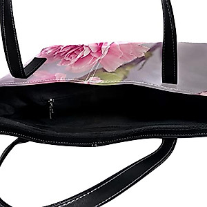 Leather Handbag for Women, Tote Bag Shoulder Hobo Bags for Dating Shopping Daily Purses Carnation Bossom Bloom Pink Flower