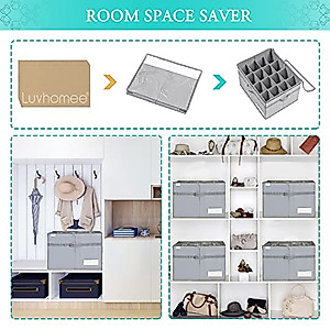 LUVHOMEE Shoe Organizer for Closet, Fits 16 Pairs, Large Shoe Box Storage Containers, Clear Foldable Shoe Storage Bins w/Bottom Support, Space Saving Shoes Holder w/Reinforced Handles, Gray