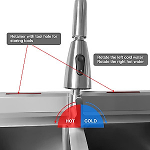DuyviSteil Commercial Restaurant Sink Stainless Steel Utility Sink Free-standing Kitchen Sink, Freestanding Outdoor Sink with Pull-Out Faucet(Double Bowl)