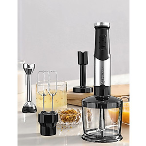 Immersion Blender, Heavy Duty Copper Motor, Stainless Steel Smart Stick with Egg Beaters, Potato Masher, Chopper/Food Processor