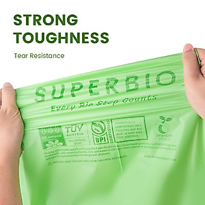 SUPERBIO 55 Gallon Compostable Yard Waste Bags, Lawn & Leaf Bags, Heavy Duty Extra Thick 1.57 Mil, (80 Count Bulk), 208.1 Liter, BPI and OK compost INDUSTRIAL