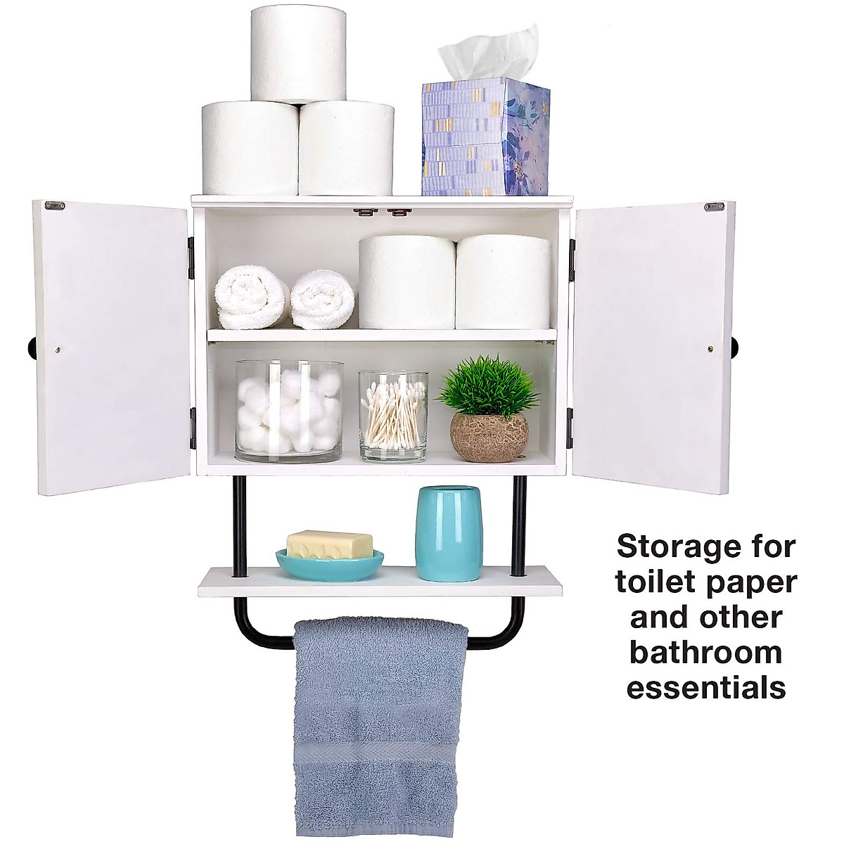 EXCELLO GLOBAL PRODUCTS 17x21” Barndoor Bathroom Wall Cabinet, Space Saver Storage Cabinet Kitchen Medicine Cabinet with Adjustable Shelf and Towel Bar, White
