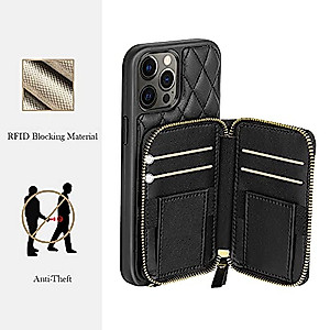 LAMEEKU Wallet Case Compatible with iPhone 12 Pro Max, Card Holder Case with Crossbody Strap Leather Handbag Case for Women Protective Case Compatible with iPhone 12 Pro Max 6.7''-Black