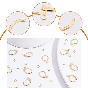 Beebeecraft 1 Box 20Pcs Leverback Earring Findings 18K Gold Plated French Earring Hooks 15.6x10mm Ear Wire Clip Earring Connector with 20Pcs Open Jump Rings for Jewelry Making
