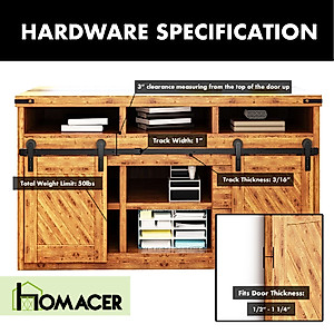 Homacer Mini Black Rustic Non-Bypass Sliding Barn Door Hardware Kit, for Two/Double Doors, 60-inch Long Flat Track, Straight Design Roller, Cabinet TV Stand Console Use…