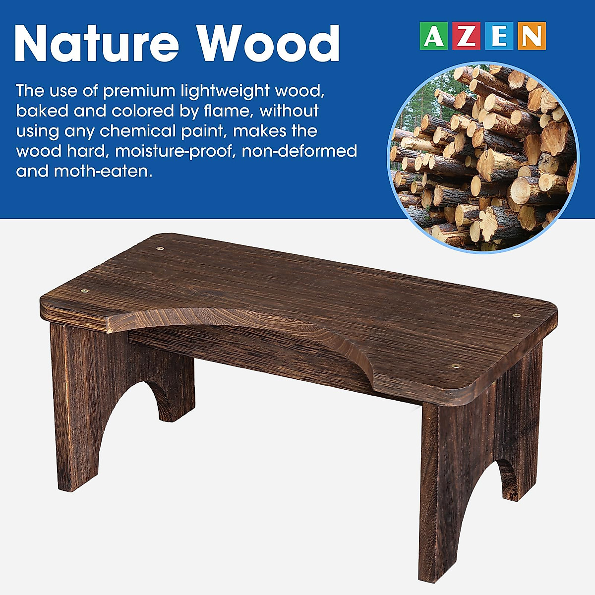 AZEN Wood Toilet Stool Squat Adult, Poop Stool for Bathroom Adults, Portable Toilet Potty Stool for Adults, 7 Inch Height