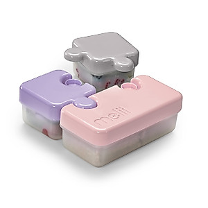 melii Puzzle Bento Box Food Storage Container, 3 Compartments, 28.6 Ounce (Pink, Purple & Grey)