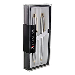 Sheaffer Sentinel, Brushed Chrome Cap & Barrel, Gold Plate Trim, Ball Point Pen & 0.7mm Pencil Set (E932551DC)