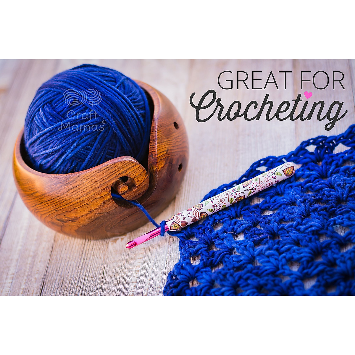 Wooden Yarn Bowl Holder Rosewood - Knitting Bowl with Holes Storage - Crochet Yarn Holder Bowl - Perfect for Mother's Day!