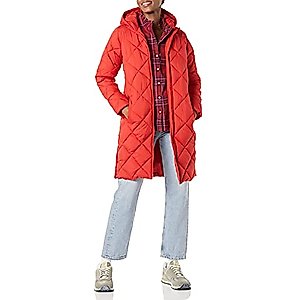 Amazon Essentials Women's Heavyweight Diamond Quilted Knee Length Puffer Coat - Discontinued Colors, Red, Medium