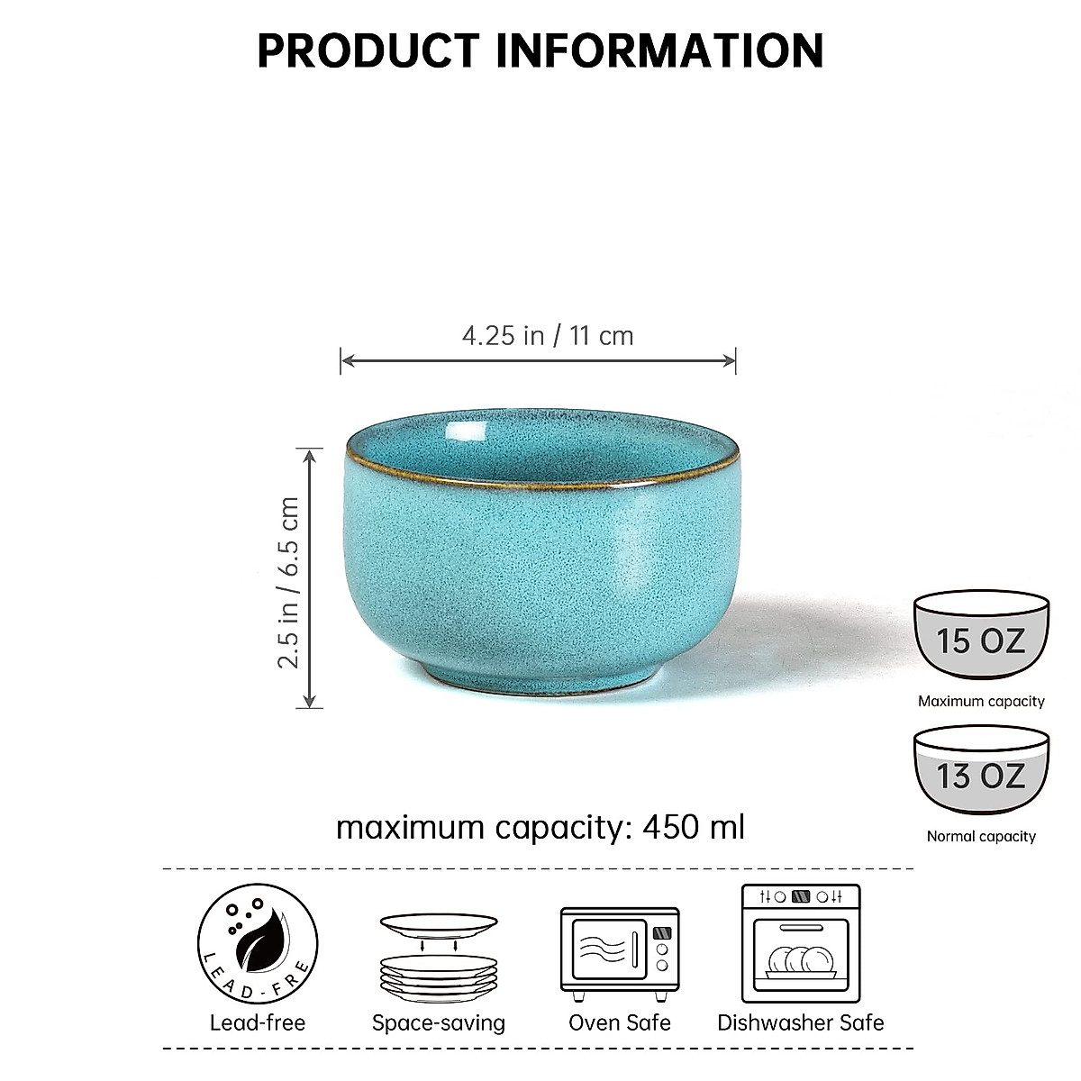 Henten Home Ceramic 10 inch Dinner Plates Set of 4 & 15 OZ Small Bowls Sets of 4 Oven, Microwave Dishwasher Safe