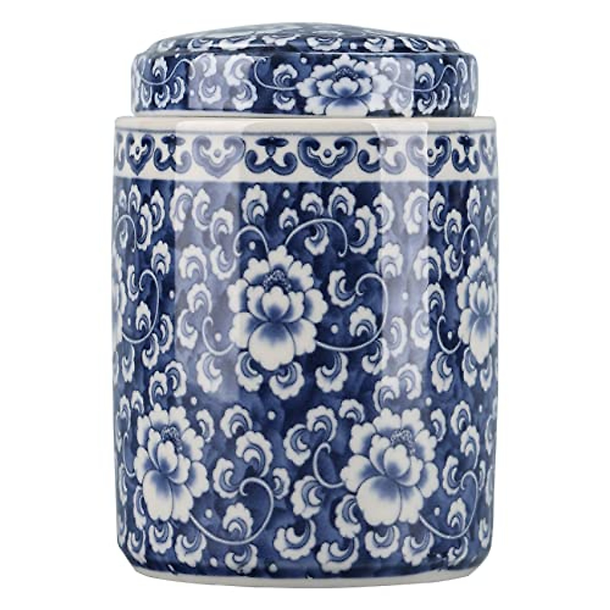 Chinese Traditional Antique Style Blue and White Porcelain Ginger Jar Ceramic Covered Jar Flower Vase with Lid,China Ming Style,China Jingdezhen Design (Cylinder)