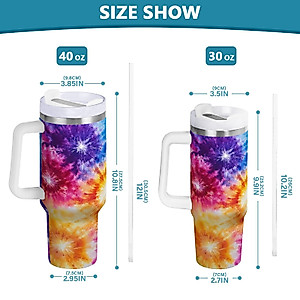 Msyxl 30 oz Insulated Stainless Steel Tumbler with Handle and Straw Lid - Leak-proof Coffee Mug for Men Women, Travel Mug Fits Cup Holder (Bright Tie-dye Pattern)