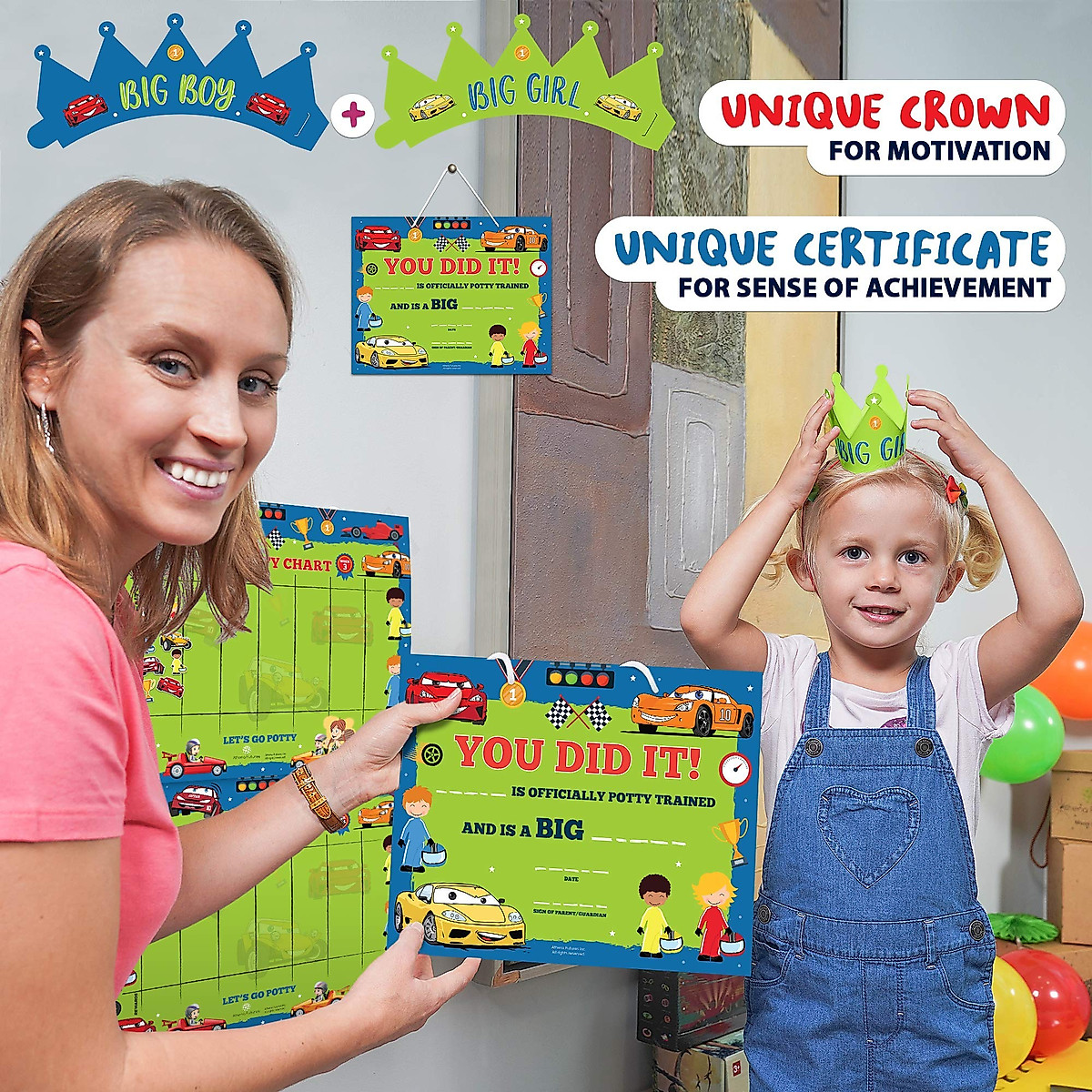 ATHENA FUTURES Potty Training Chart for Toddlers - Cars and Racer Design and Potty Training Count Down Timer Watch With Lights And Music - Dinosaur Yellow