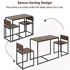 DlandHome Dining Table Set, 3 Piece Dining Room Table and Chairs, Nesting Style Kitchen Coffee Table Set for 2, Versatile/Tall/Modern Table Set, LD-CT01WNT