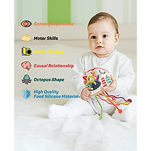Montessori Toys for 1-3 Year Old, Silicone Pull String Activity Toys, Baby Sensory Toys with Rattle, Baby Travel Toys, Baby Teething Toys fine Motor Skills Toddler 18m+ Birthday Gift for Toddlers