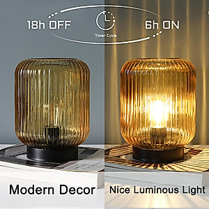 LUSHARBOR Battery Operated Lamp, Cordless Table Lamps for Home Decor, Battery Powered Nightlight with LED Bulb, Decorative Glass Beside Lamp for Bedroom Living Room-Gold