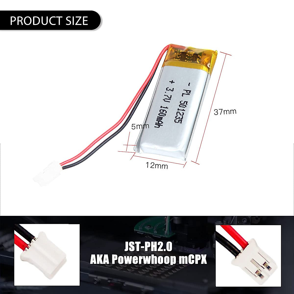 YDL 3.7V 501235 160mAh Lipo battery Rechargeable Lithium Polymer ion Battery Pack with PH2.0mm JST Connector