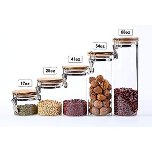 KKC HOME ACCENTS Tall Glass Pasta Storage Container with Hinged Lid,Glass Spaghetti Storage Jar Airtight Lid,Pasta Spaghetti Kitchen Canister,Noodle Holder Container with Bamboo Lid