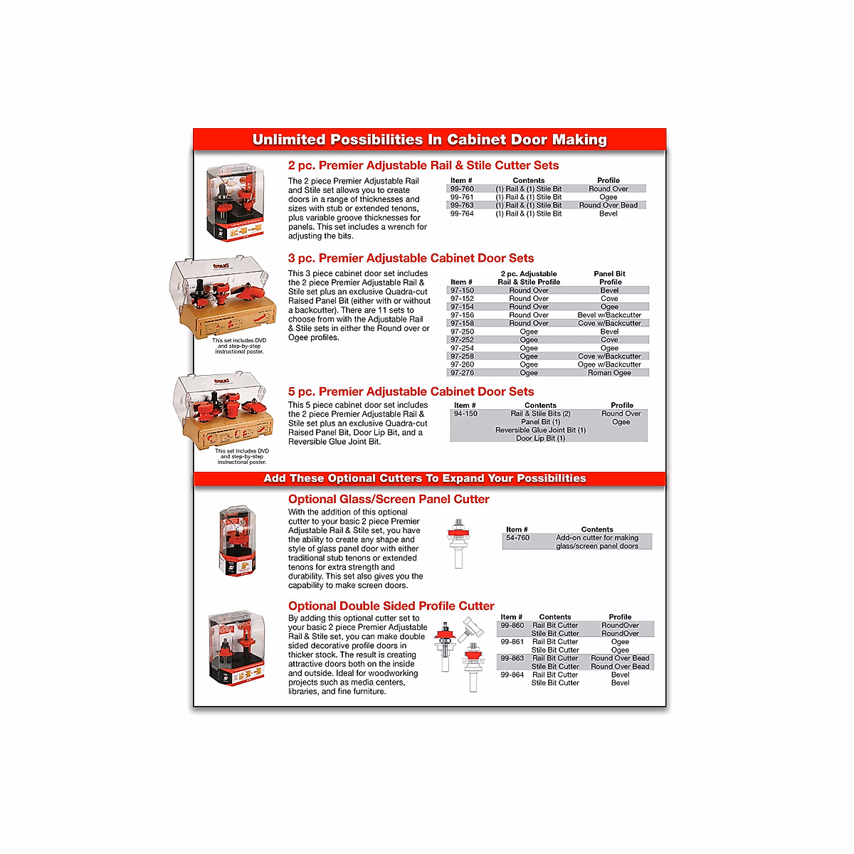 Freud 99-762: 1-11/16" (Dia.) Premier Adjustable Rail & Stile Bit - Shaker