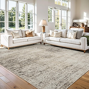 8x10 Area Rugs for Living Room Rug Washable Abstract: Large Rugs for Dining Room Bedroom Carpet Farmhouse Non Slip Low Pile Pet Friendly Area Rug 8 by 10 Indoor - Light Brown