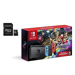 Nintendo Switch Mario Kart 8 Deluxe Accessories Bundle with Neon Blue & Neon Red Joy-Con & 32GB SD Card