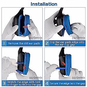 Geekria QuickFit Mesh Fabric Replacement Ear Pads for Logitech G930, G430, G432, G332, G35, F450 Headphones Ear Cushions, Headset Earpads, Ear Cups Cover Repair Parts (Blue)