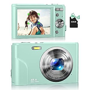Digital Camera, Zostuic Autofocus 48MP Kids Camera with 32 GB Card Vlogging Camera with 16X Zoom, Compact Portable Mini Cameras for 4-15 Year Old Kids Children Teen Student Girls Boys(Green)