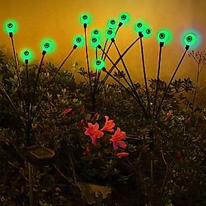2 Packs Solar Halloween Eyeball Lights Outdoor 20LED Scary Eyeball Swaying Firefly Lights Waterproof Solar Halloween Path Lights for Path, Yard, Lawn, Garden, Landscape, Halloween Party (Green)