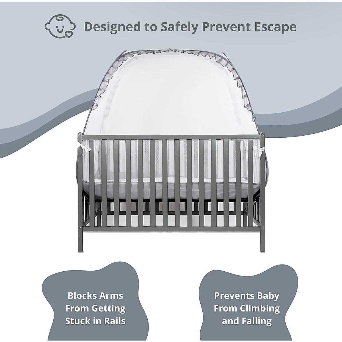 Brite Life Baby Safety Crib Tent - Premium Pop up Set up - Waterproof Mattress Crib Cover - Nursery Mosquito Net - See Through Mesh Crib Net - Protect from Insects & Pet - (51x27x55 inches)