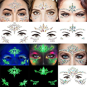 4 Sheets Euphoria Face Gems+10g Chunky Glitter, Rhinestones Stickers Glow in The Dark-Luminous Gems Body Makeup for Music Festivals Rave Carnival Cosplay Gifts for Women(2Luminous)