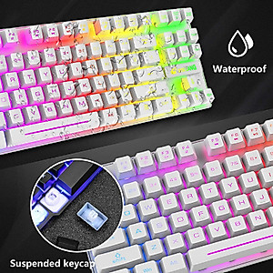 LexonElec Wireless RGB Backlit Gaming Keyboard Mouse Combo,Rechargeable 3800mAh Battery, 87-Key Mechanical Feel Keyboard, Quiet Mouse and Mouse Pad for Gamers and Office Typists(White)