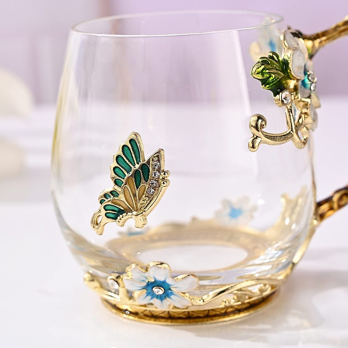 Wisolt Christmas Gifts for Women Anniversary Valentines Mothers Day Gifts Ideas Glass Tea Mugs for women Gifts for Mom Grandma Sister Coworker Teacher Friend Glass Coffee Mug with Spoon Set