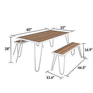 Novogratz Poolside Gossip Collection, Paulette Outdoor/Indoor Table and Bench Set, White