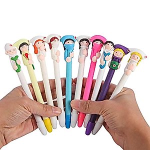BestGrew® 10pcs Doctor and Nurse Polymer Caly Ball Point Pens Cute Novelty Lovely Cartoon for Writing Stationery School Office Supplies