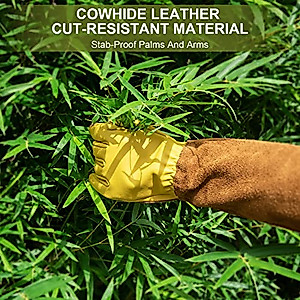WOHEER Long Gardening Gloves for Women Thorn Proof,Rose Pruning Cowhide Leather Garden Gloves for Cactus, Rose and Blackberry, Medium (1 Pair)