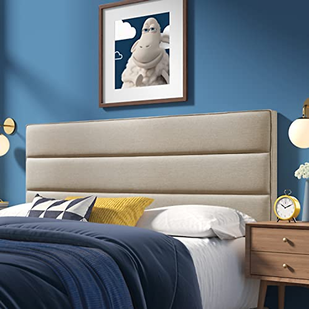 Serta Palisades Collection Upholstered Padded Headboard Modern Tufted Design, Soft Linen-Textured Fabric, Eastern King, Beige